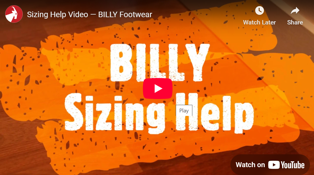 Sizing chart – Billy Footwear